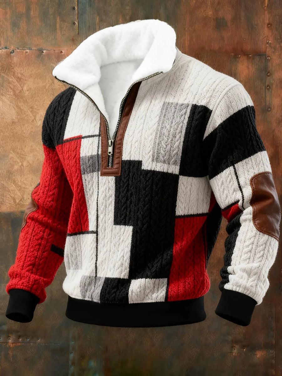 Ethan | Patchwork Zip-Up Sweater with Shearling Collar – Mika Manhattan
